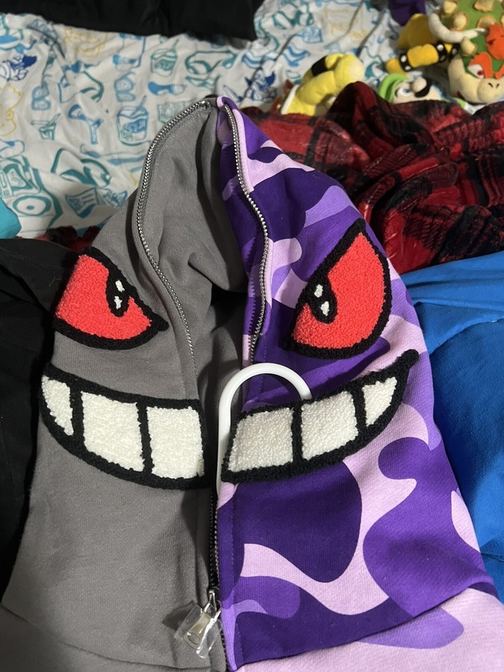 Kanto Starter Gengar Split Hoodie Pokemon Purple Hoodie Zip Up Jacket ...