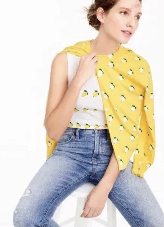 NWT J Crew Jackie Cardigan Sweater XS Lemon Print Bright Yellow | eBay