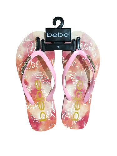 Bebe Women’s Flip Flop Thong Sandals Pink Bling Size 6 Beachy Summer ...