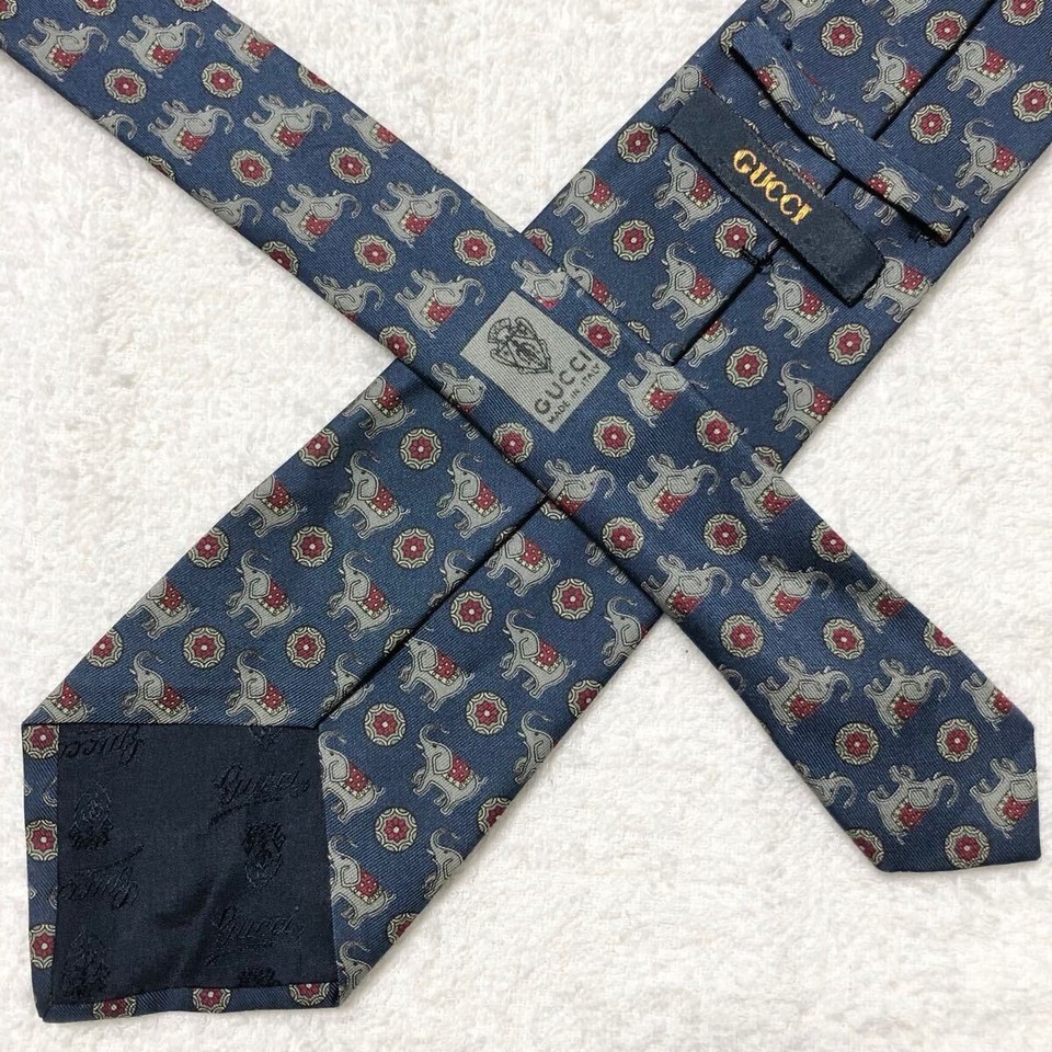 GUCCI Gucci tie Circus elephant and ball all-over pattern Navy Business ...