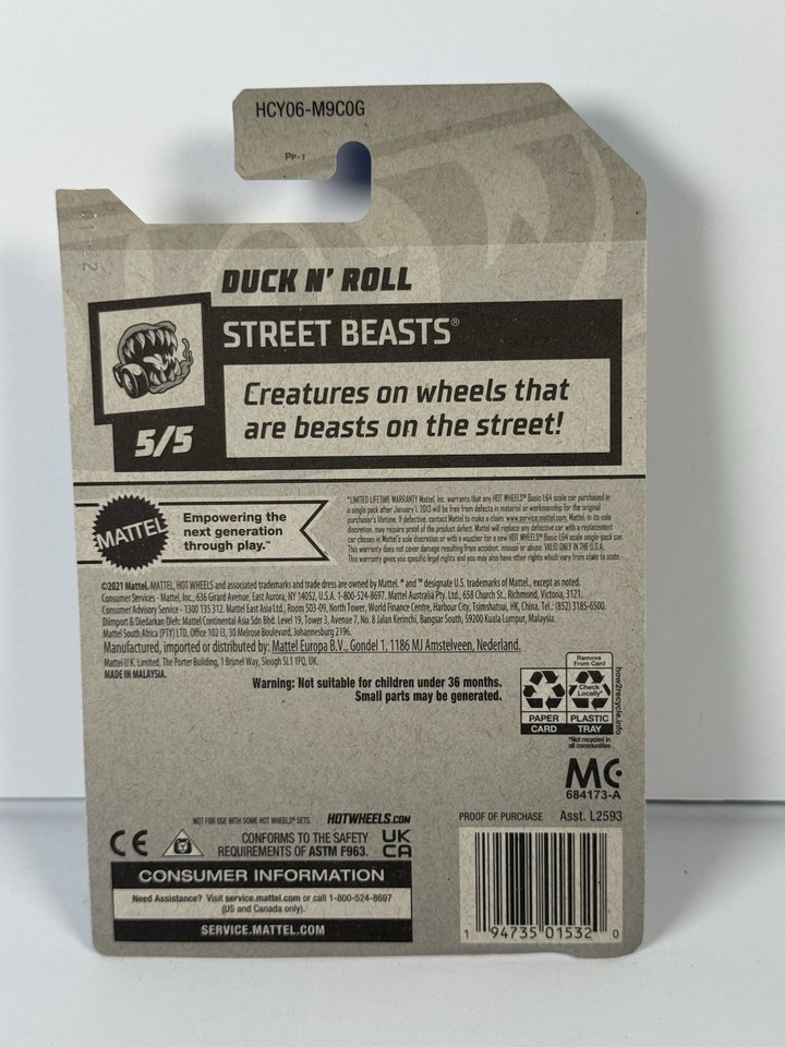 2022 Hot Wheels Treasure Hunt #139 Street Beasts 5/5 DUCK 'N ROLL Gold ...