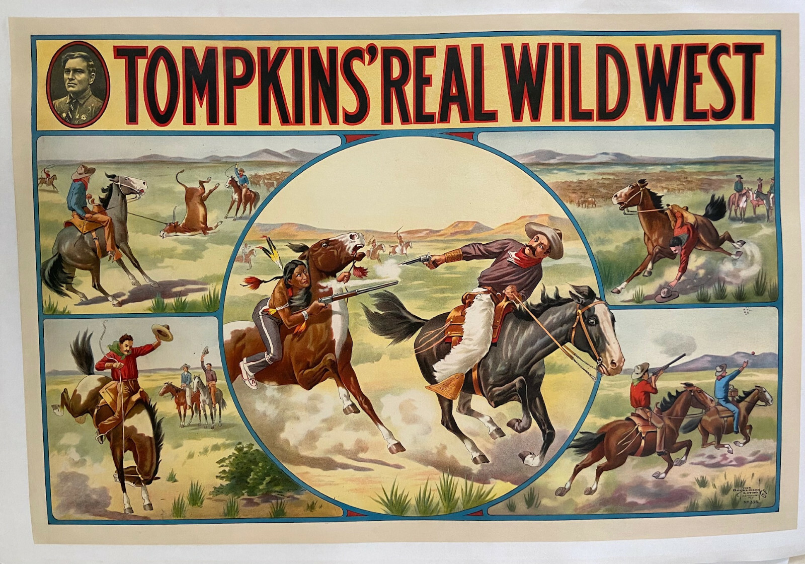 Tompkins Real Wild West Vintage Cowboy Indian Gun Fight Circus Poster ...