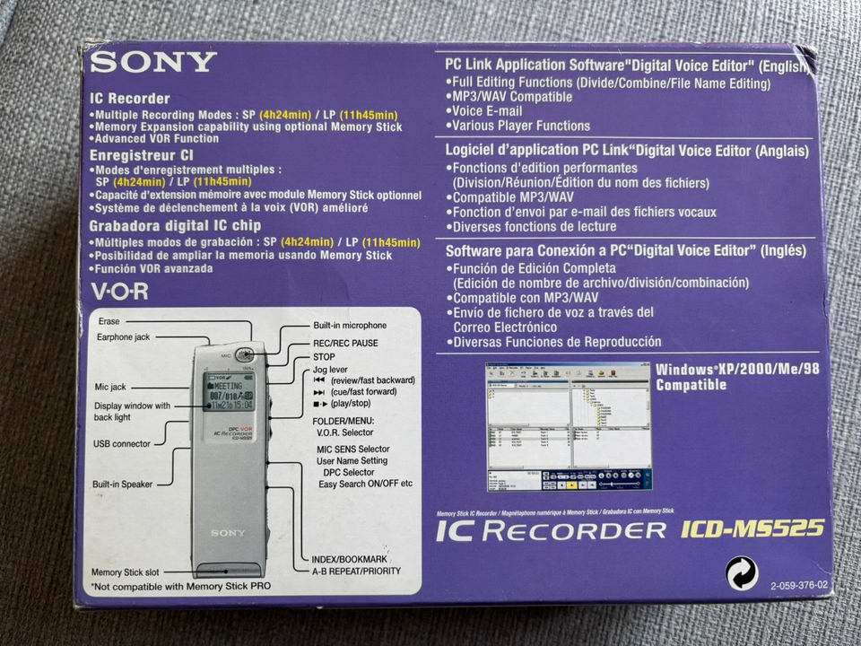 Sony ICD-MS515 Memory Stick Voice Recorder Handheld Dictation Dictation ...