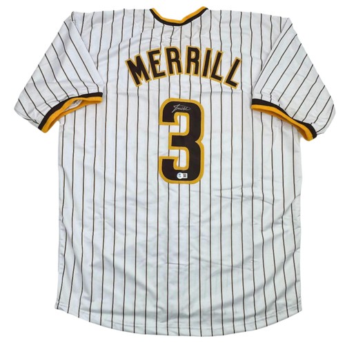 Autographed/Signed Jackson Merrill San Diego Pinstripe Baseball Jersey ...