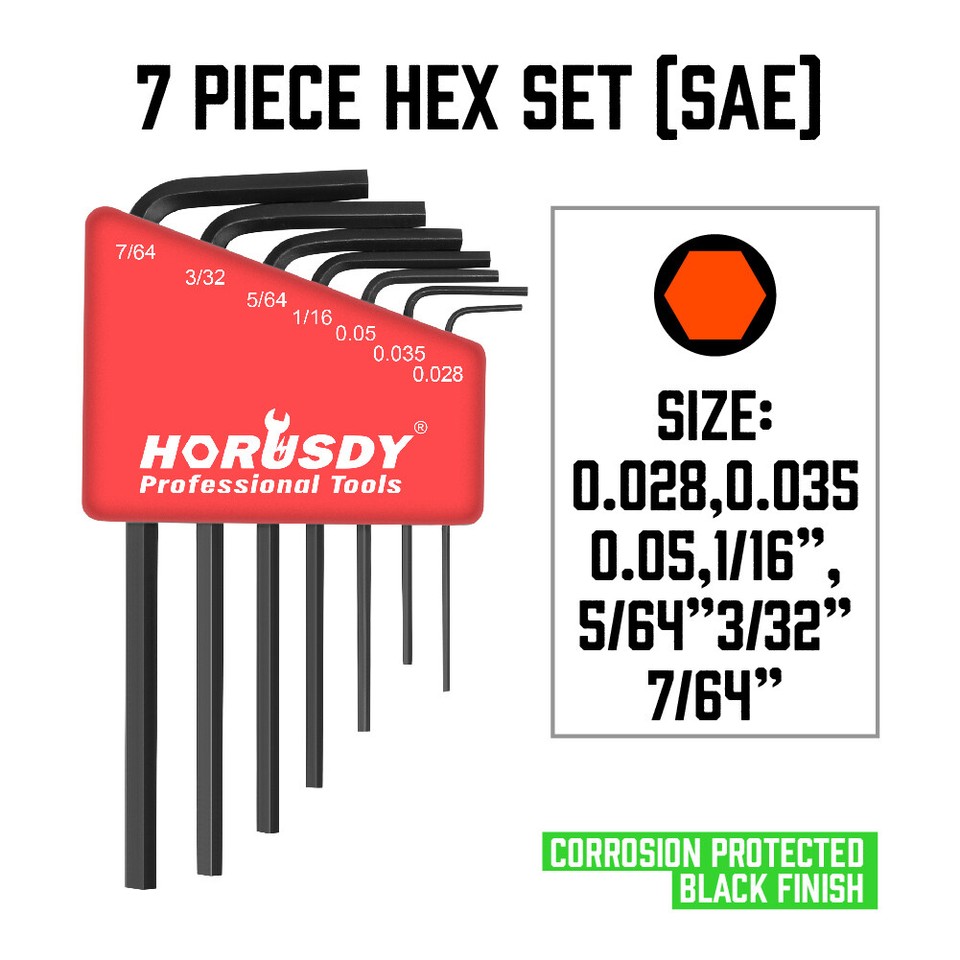 7 Piece Mini Allen Wrench Set Hex Key SAE Standard Inch Short Long Arm ...