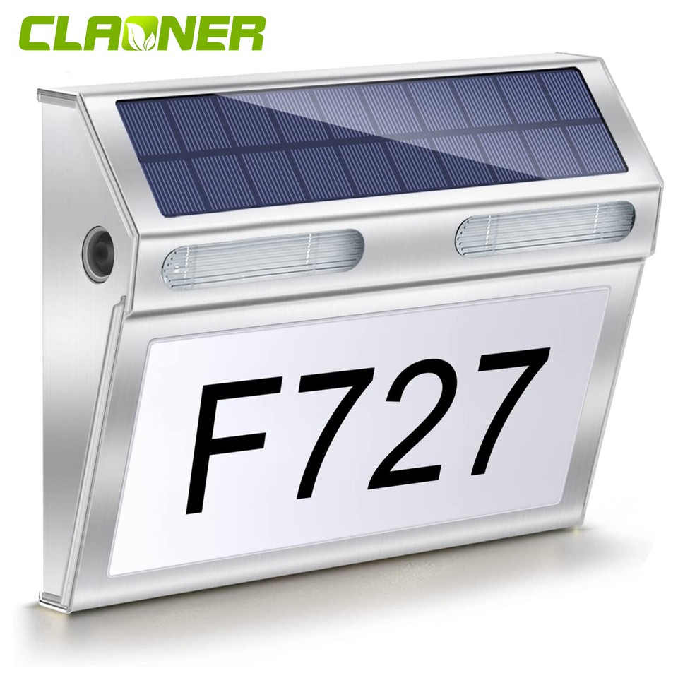 CLAONER Solar Power House Numbers Sign Door Light Outdoor LED Address ...