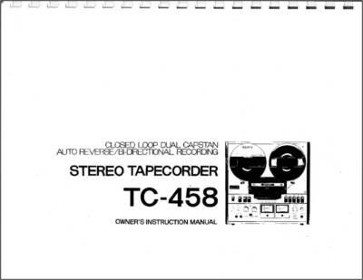 SONY TC-458 Reel-to-Reel Tape Deck Owners Manual | eBay