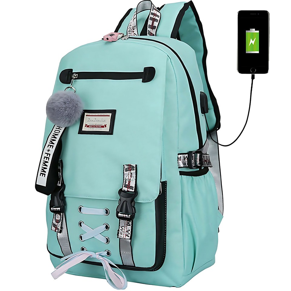 Women Canvas Backpack Girls School Bag Waterproof w/Anti Theft USB Port ...