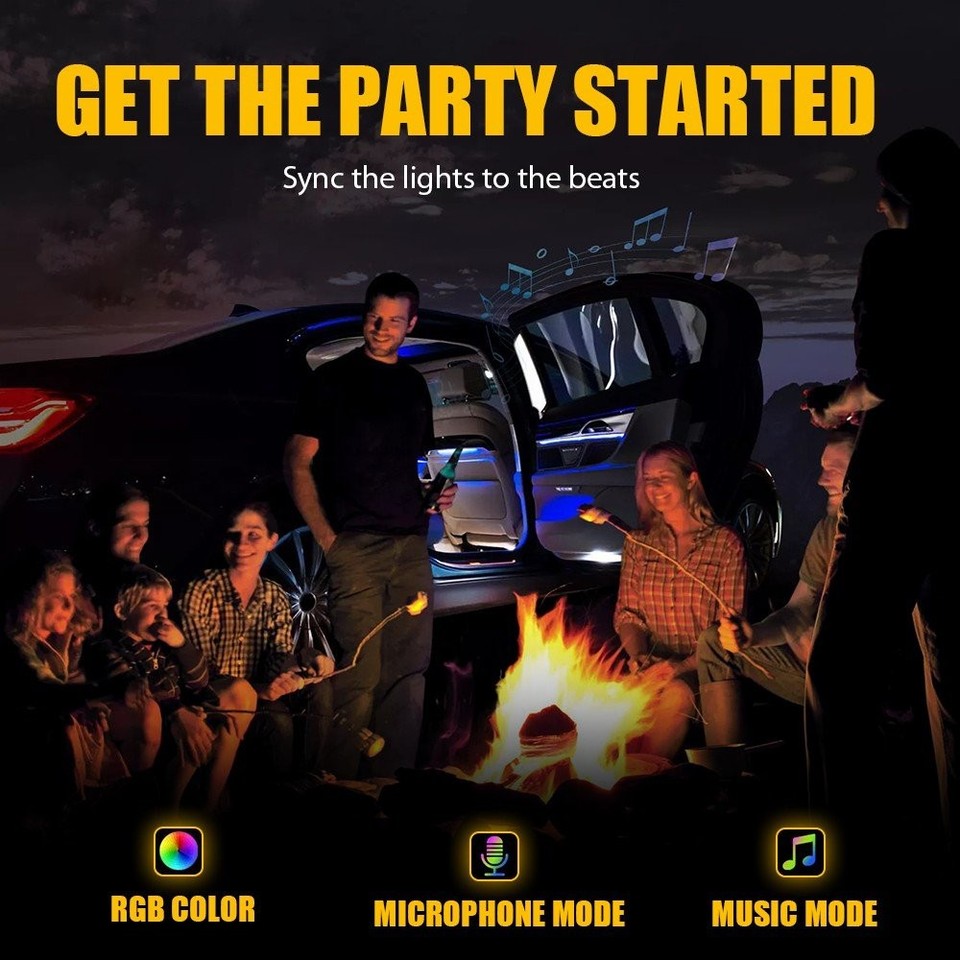 26FT RGB LED Car Interior Fiber Optic Neon EL Wire Atmosphere Light ...