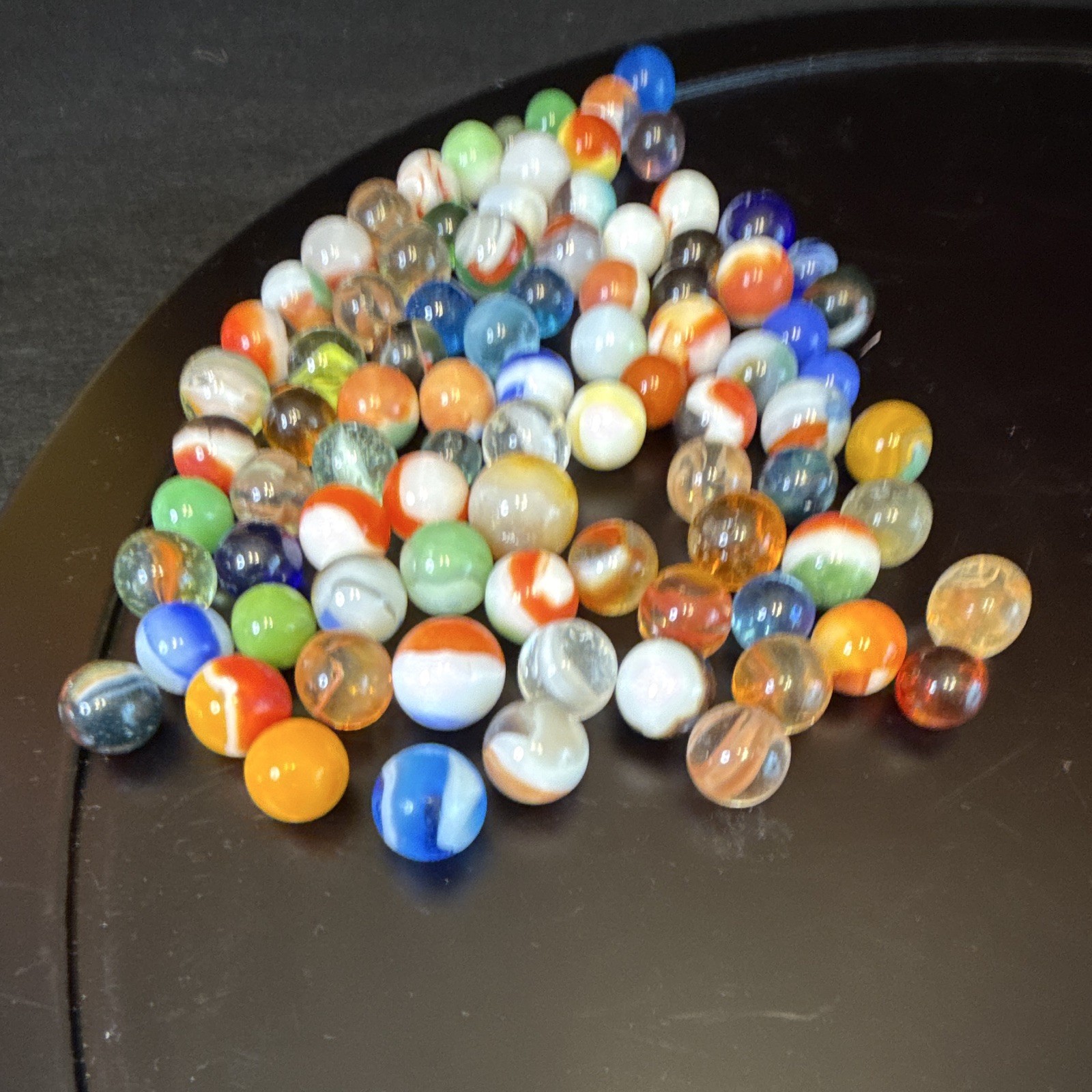 85 Assorted Mixed Color Glass Toy Marbles Lot in Glass Jar, Machine ...
