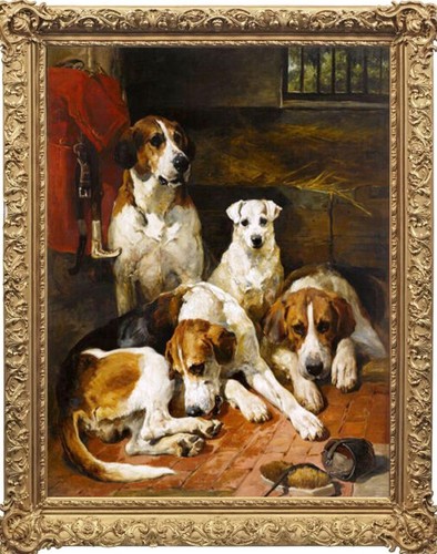 Old Master-Art Antique Oil Painting animal hunting dog on canvas 30"x40 ...
