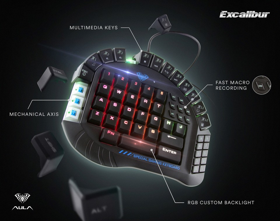AULA 30 Programmable Keys One Handed Merchanical Gaming Keyboard - RGB ...