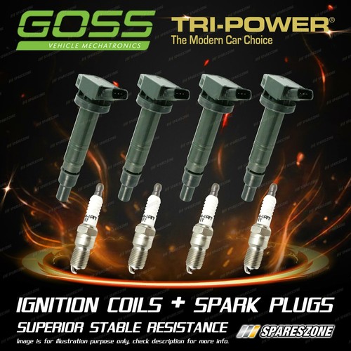 4 GOSS Ignition Coils + 4 Tri-Power Spark Plugs for Toyota Hiace TRH201 ...