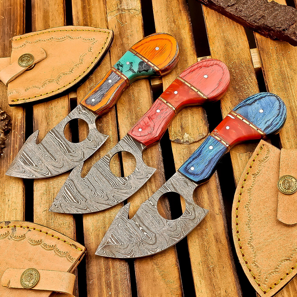 LOT OF 3 PCS CUSTOM Handmade DAMASCUS steel Skinner knives Hunting ...