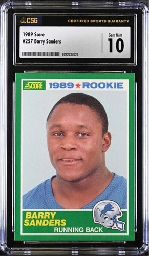 1989 Score #257 BARRY SANDERS RC Rookie CSG 10 GEM MINT Lions HOF ...