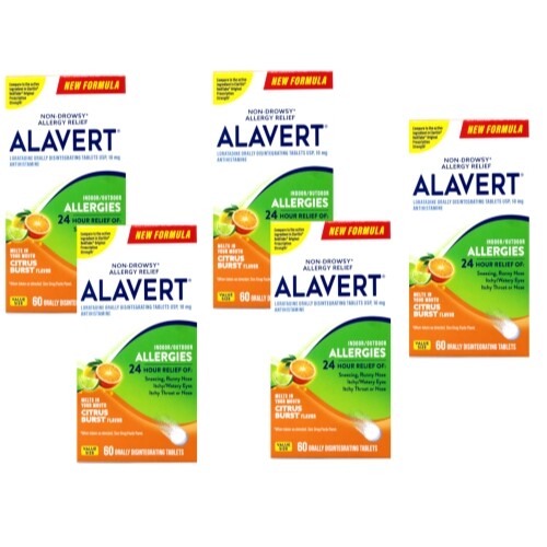 Pack of 5 Alavert Allergy Disintegrating Citrus 10mg Antihistamine 60 ...