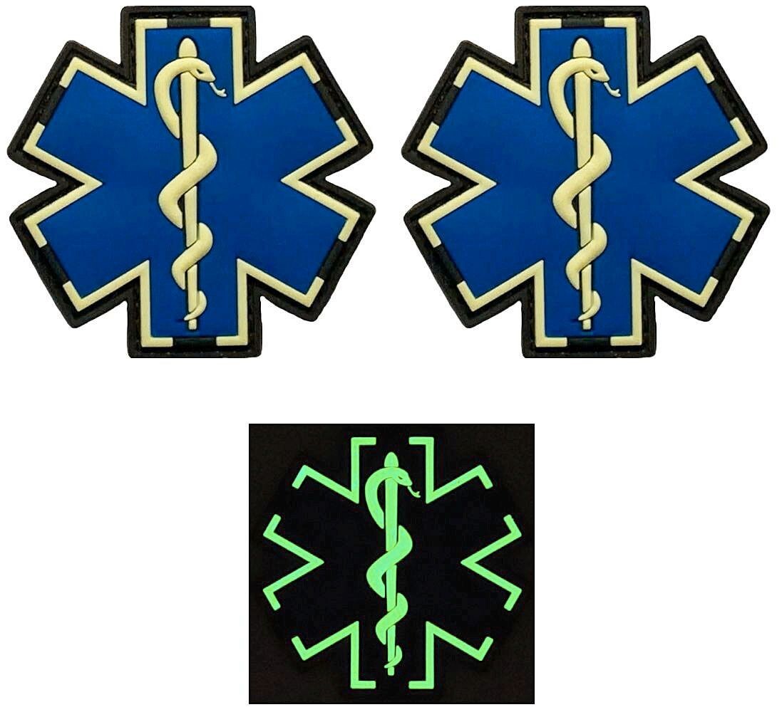 EMT Medic Ems Paramedic 3D PVC Rubber Patch ||2PC Hook Back GLOW DARK 2 ...