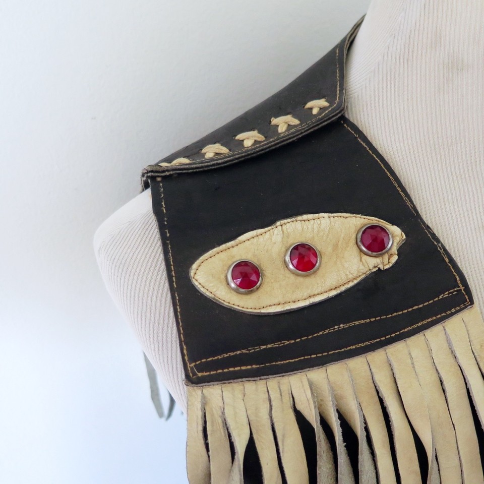 VINTAGE ORIGINAL RODEO WESTERN LEATHER VEST FRINGE STUDDED SMALL ...