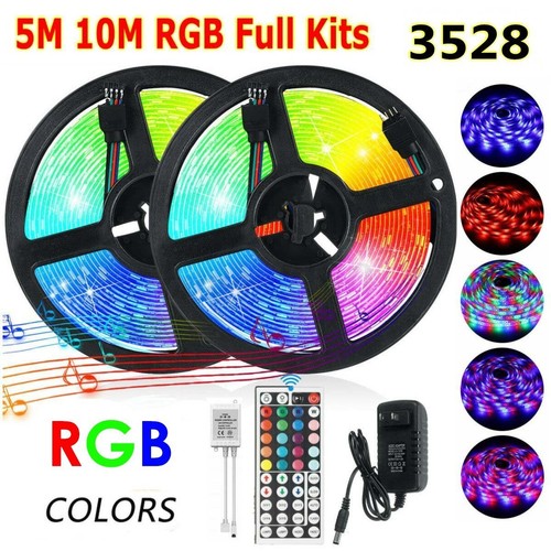 5M 10M 3528 SMD RGB 60LEDs/M LED Light Strip+44Key Remote Control+12V ...