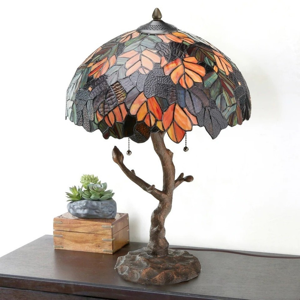 Lamp Tiffany Style Glass Stained Shade Table Tree Trunk Desk Bed Room ...