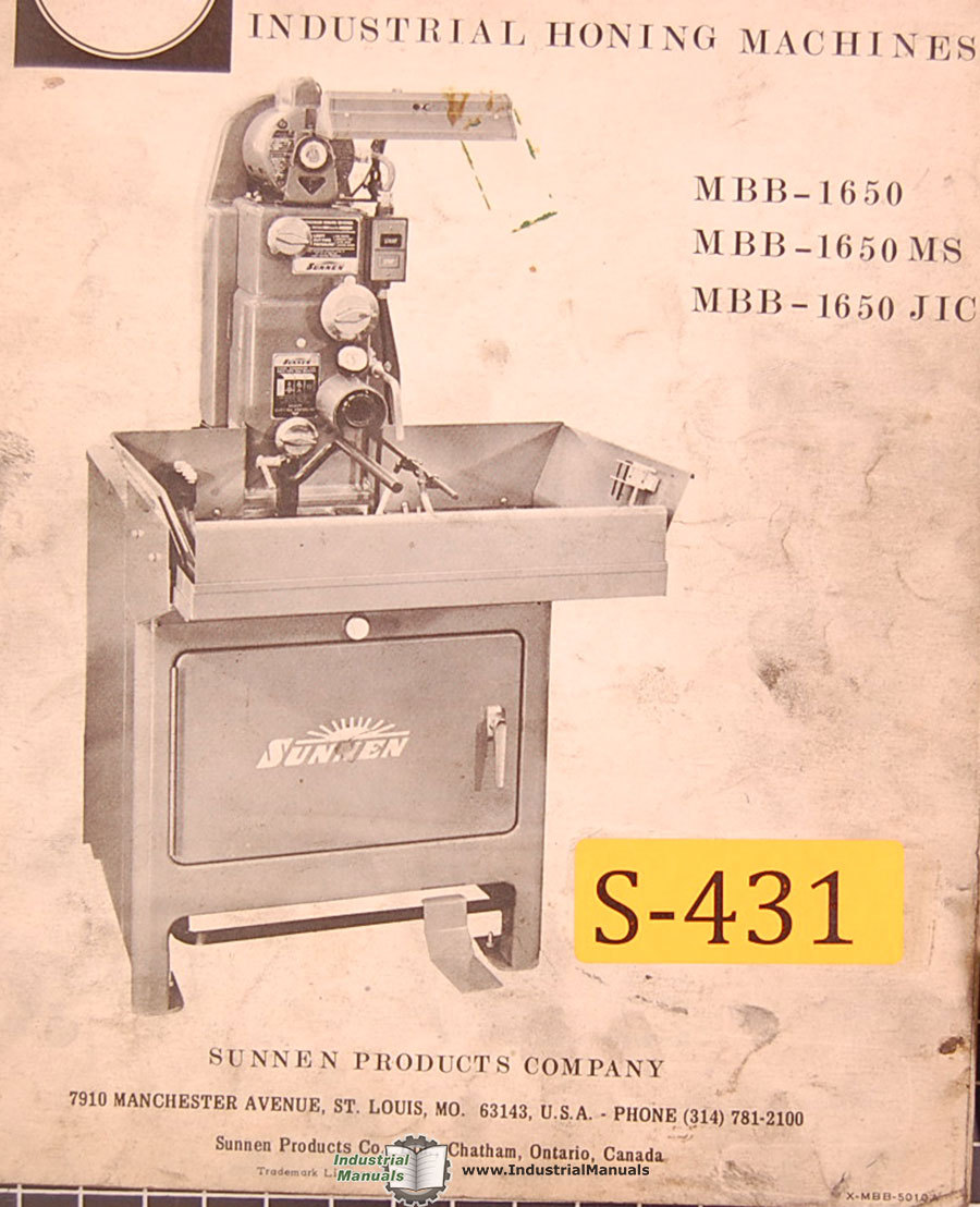 Sunnen MBB-1650, MS and JIC, Honing Machine, Repair Parts Manual | eBay