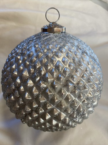 Large 7" Dimpled Waffle Silver Kugel Ornament Glittered | eBay