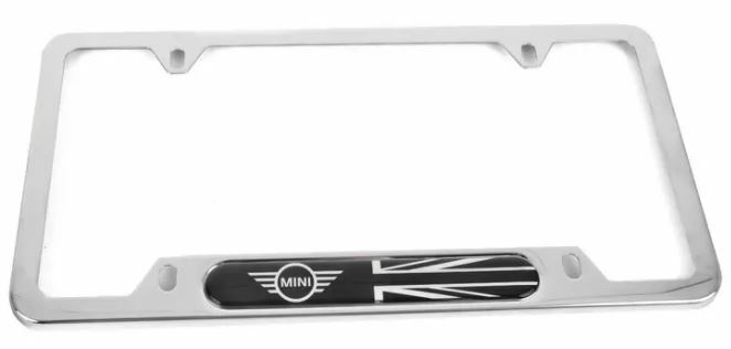 OEM MINI Cooper Polished Steel License Plate Frame Black Jack Wings ...