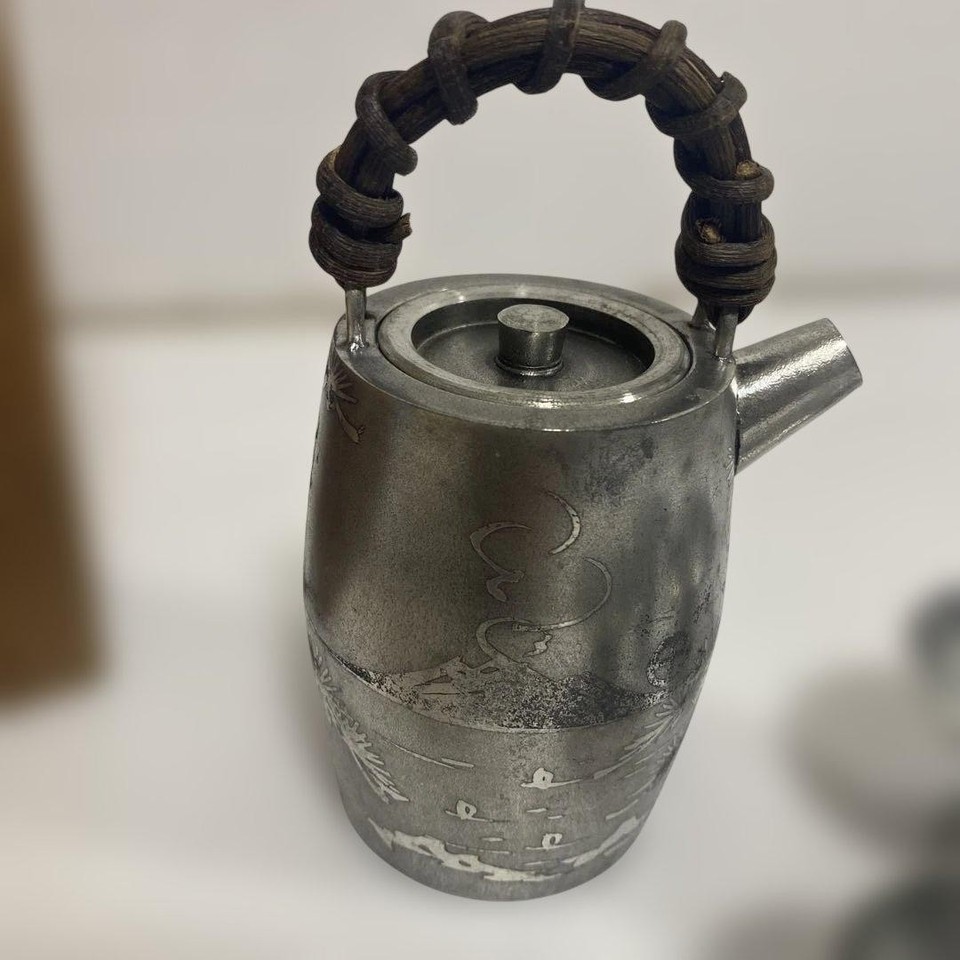 Satsuma Tin Sake Set 3 Cups & Tokkuri Iwakiri Sakurajima Kagoshima ...