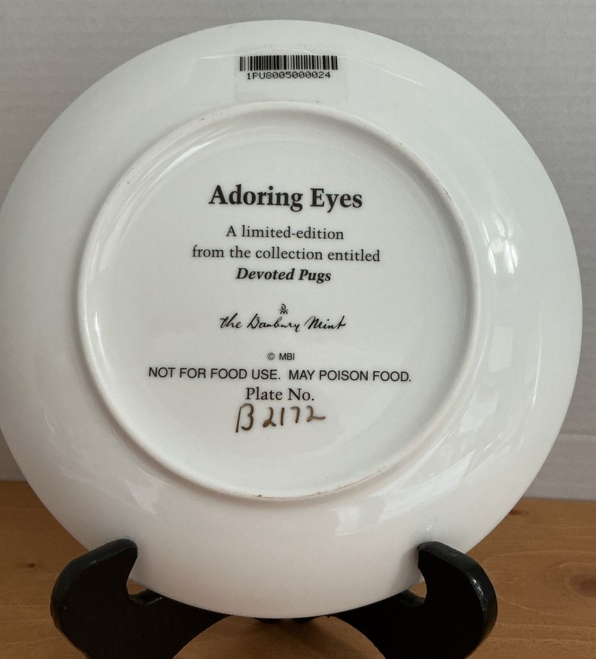 ADORING EYES Limited Edition Devoted PUGS Danbury Mint Plate #B2172 8 ...