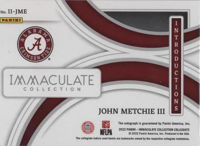 2022 Panini Immaculate Collection Collegiate John Metchie III #II-JME ...