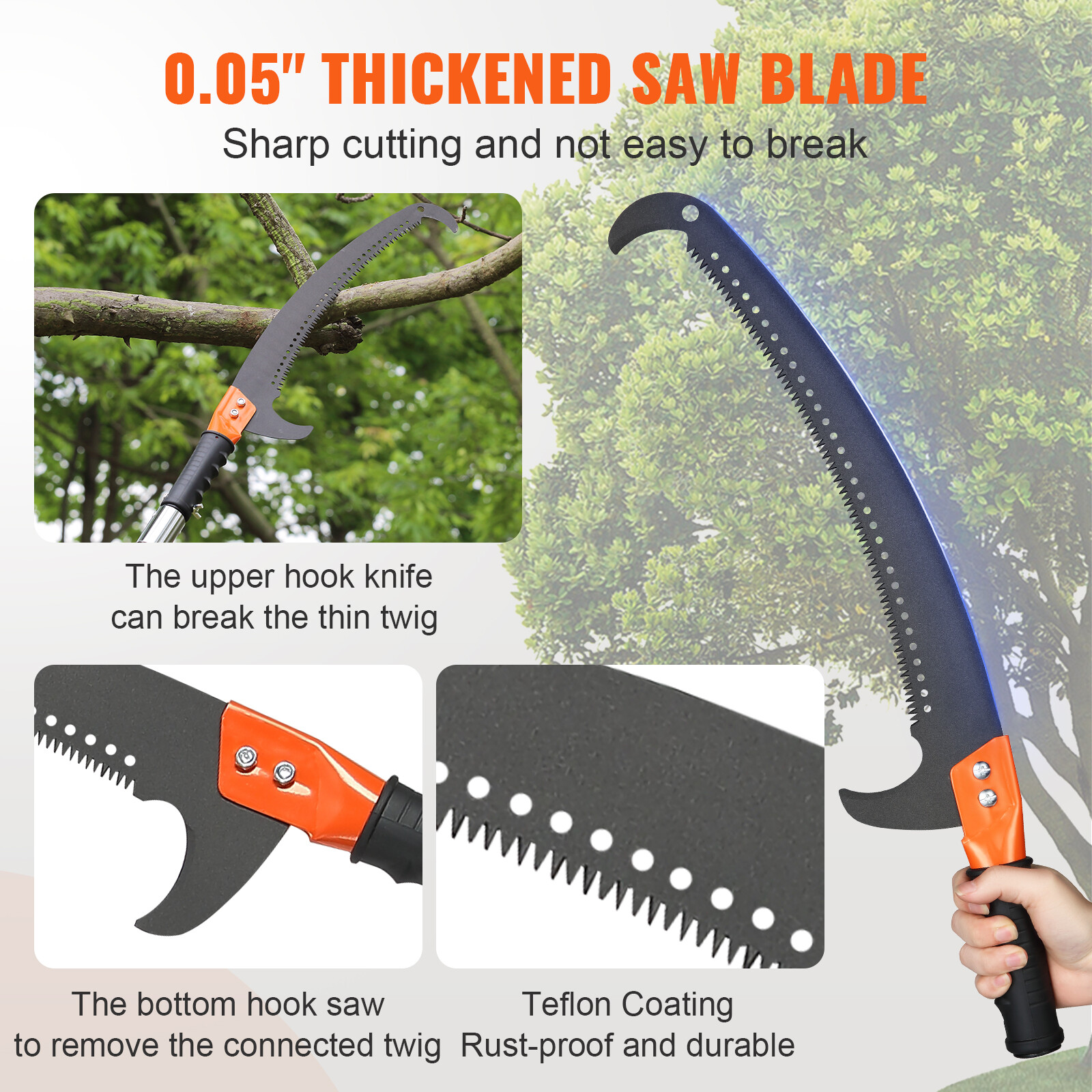 VEVOR Manual Pole Saw Extendable Tree Pruner 7.3-27ft Fiberglass Pole ...