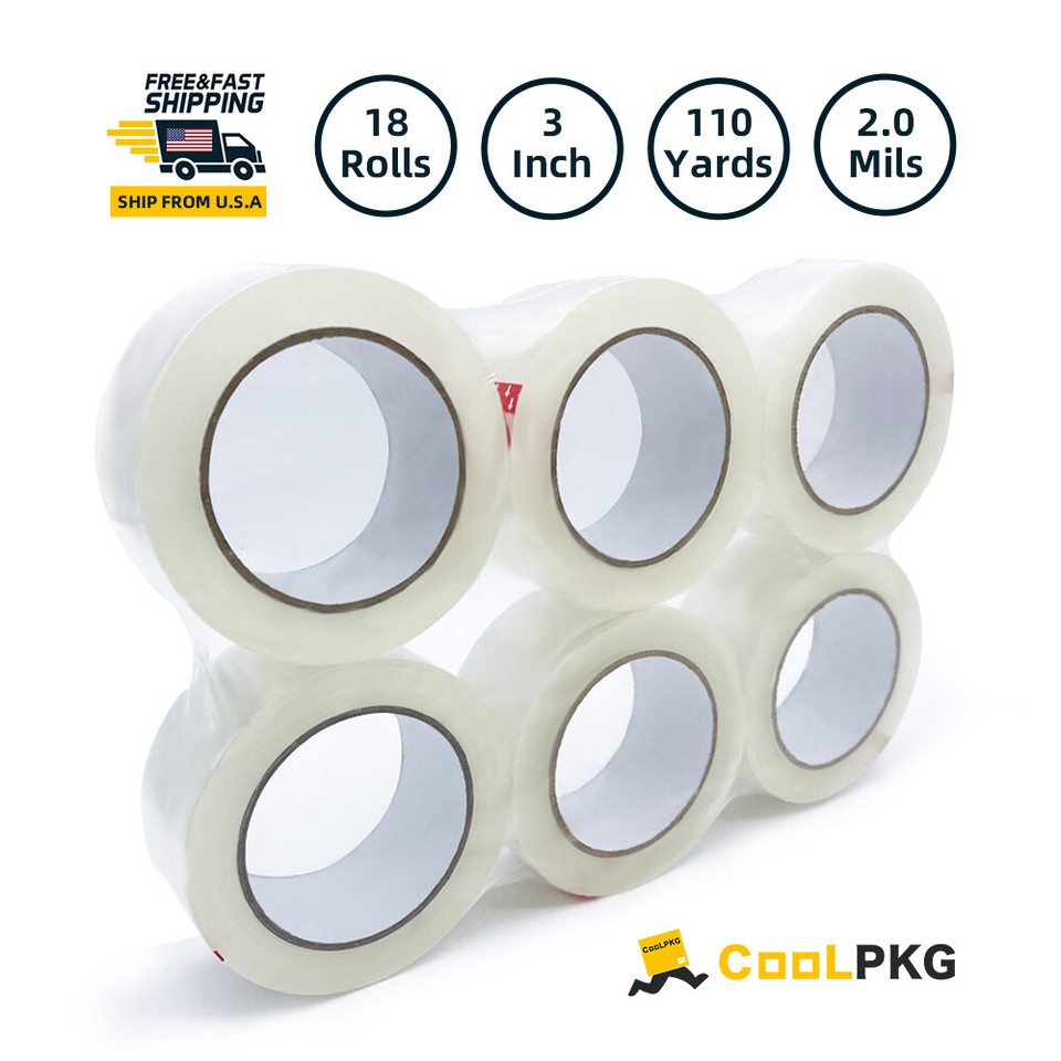 Up to 24 Rolls 3" x 110Yds Premium Clear Box Carton Sealing Tape ...