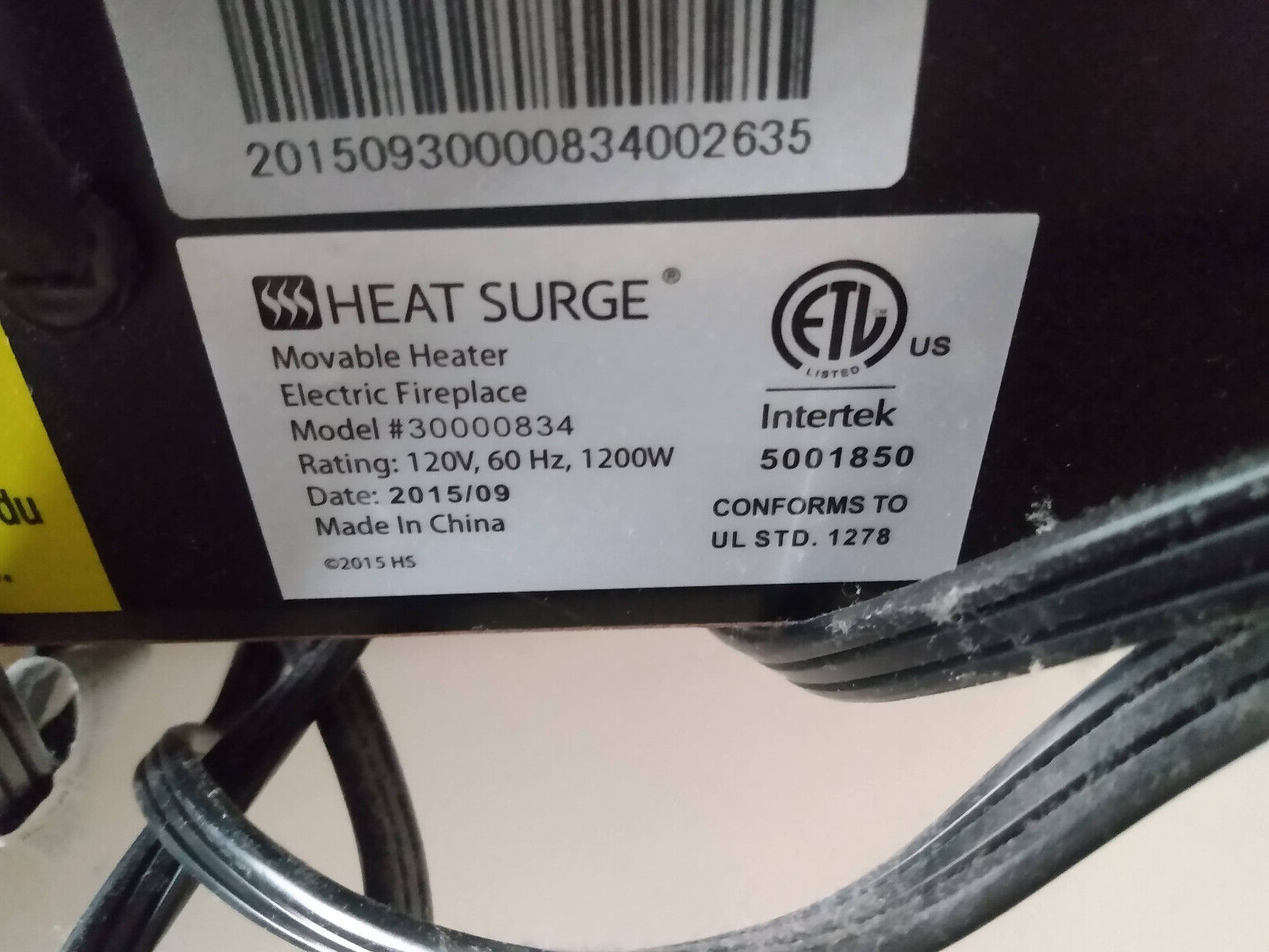 Heat Surge Movable Electric Fireplace Portable Space Heater Passive ...