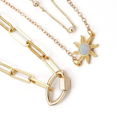 16" 18k Gold Layered Necklaces, Paperclip Chain Necklace Set, Carabiner ...