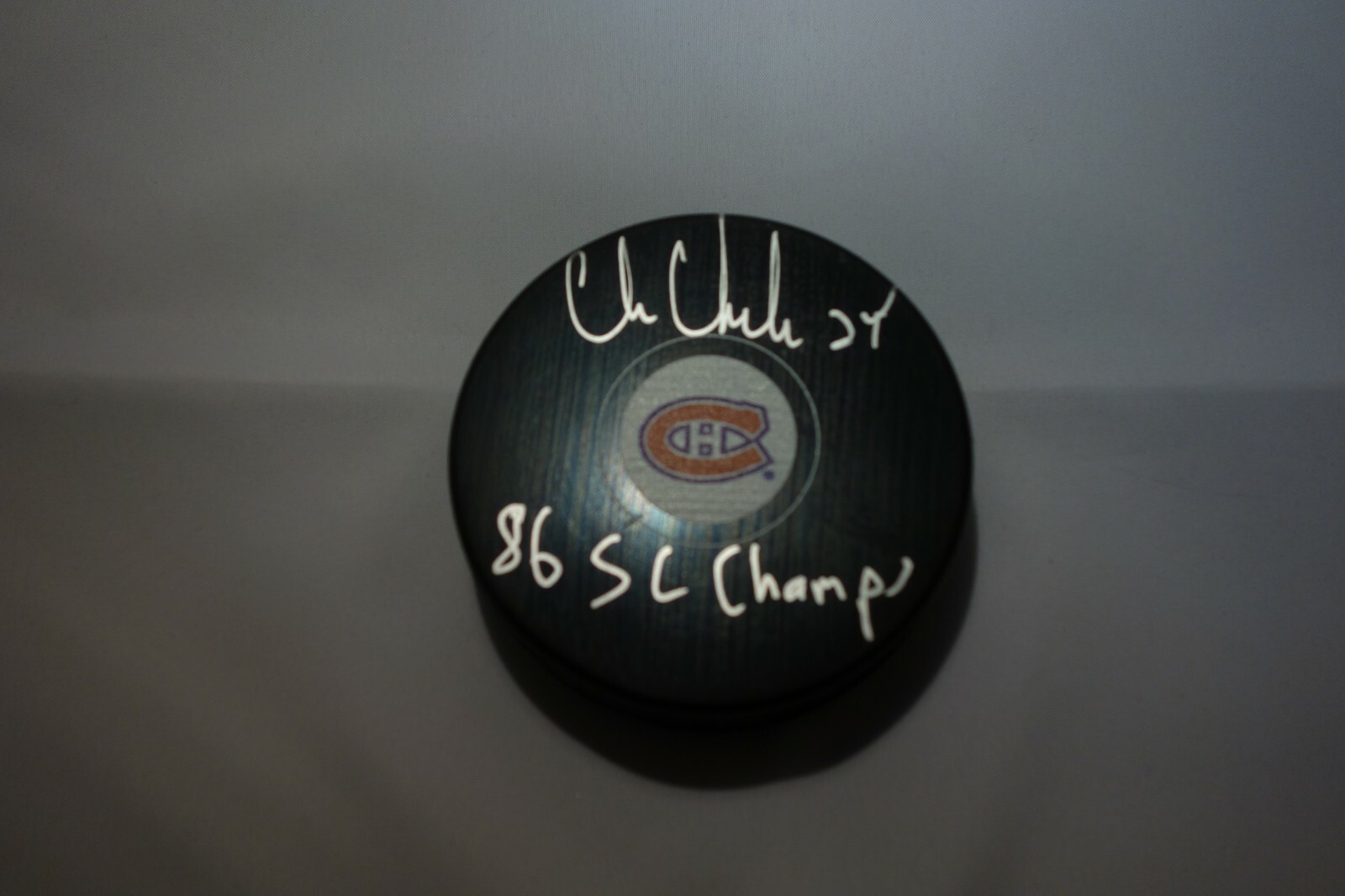 Chris Chelios Signed Canadians Puck with Inscription "86 SC Champs" | eBay