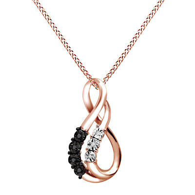 Double Figure Eight Pendant Black & White Diamonds in 10K Rose Gold ...