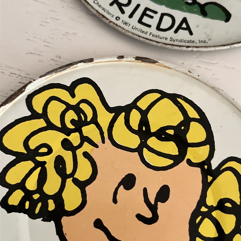 Vintage 1961 Set Of 6 Frieda Character Peanuts 5” Tin Toy Play Plates ...