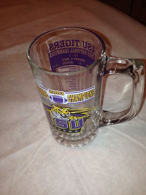 VINTAGE GORGEOUS 2003 LSU TIGERS NATIONAL CHAMPIONS GLASS MUG WITH ...