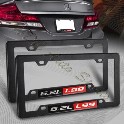 2 x Black ABS Plastic License Plate Frame Cover Front & Rear W/ 6.0L ...