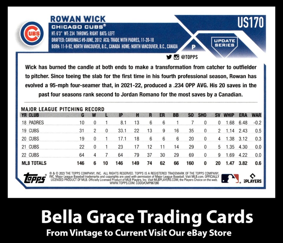 2023 Topps Update Rowan Wick #US170 Chicago Cubs MLB Baseball | eBay