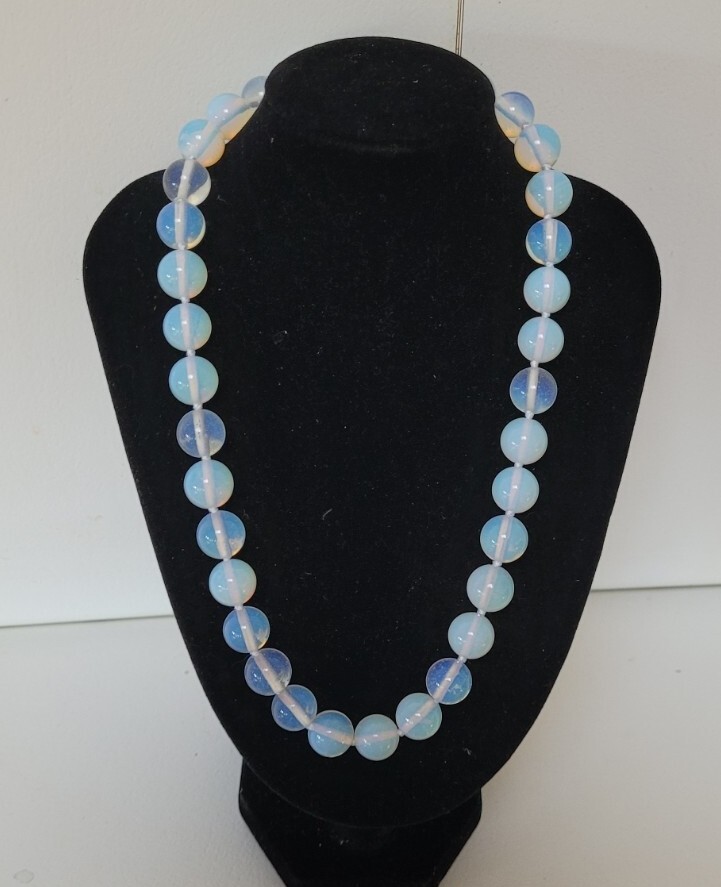 46cm Blue Opaline Opalite Opal Glass 12mm Bead Neckla… - Gem