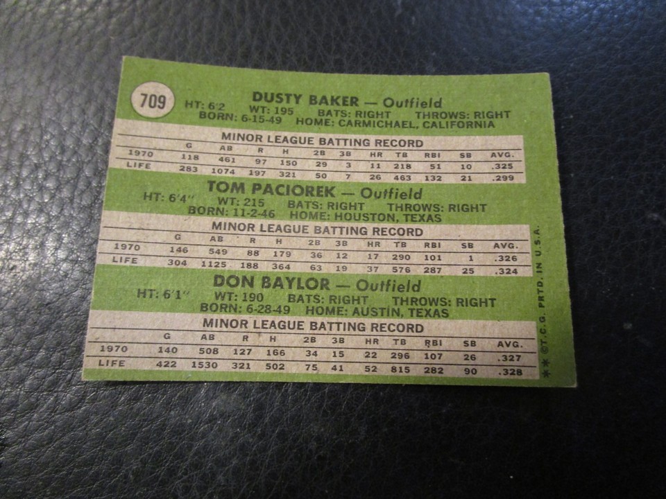 1971 TOPPS#709 DUSTY BAKER/DON BAYLOR ROOKIE EXMT PN#250 | eBay