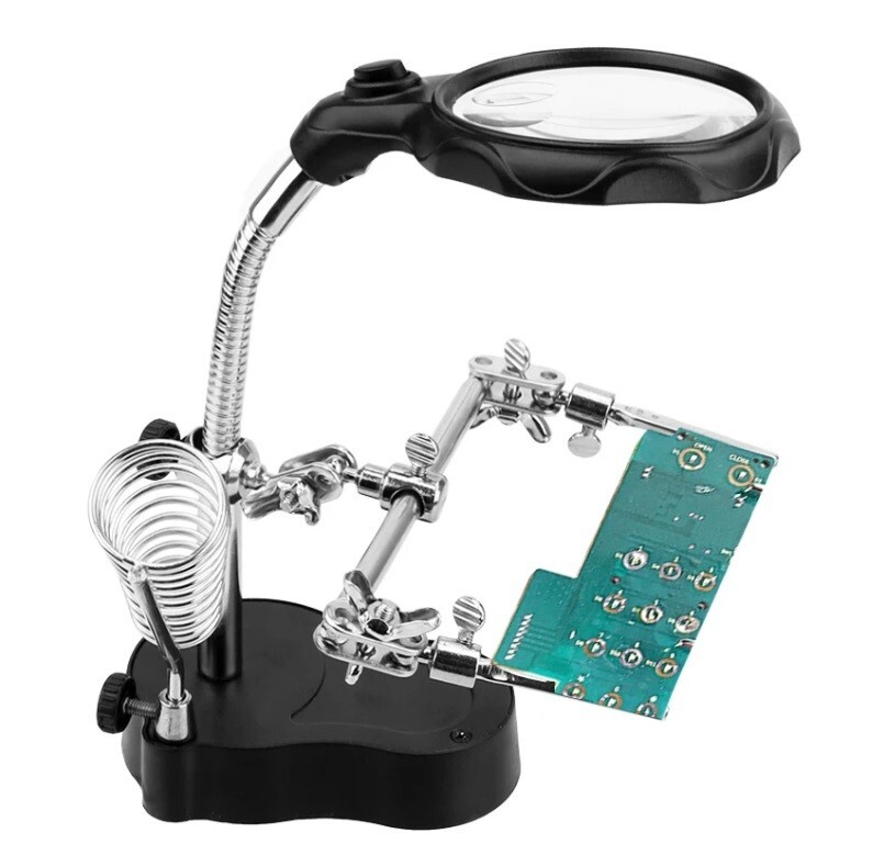 Löthilfe Dritte Hand LED Fixierhilfe 3,5&12 Fach Lupe Platinenhalter ...
