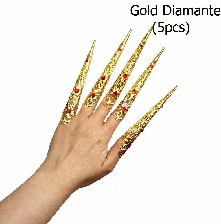 5x Metal Long Nail Rings Fingernails Cosplay Dance Props Chinese Style ...