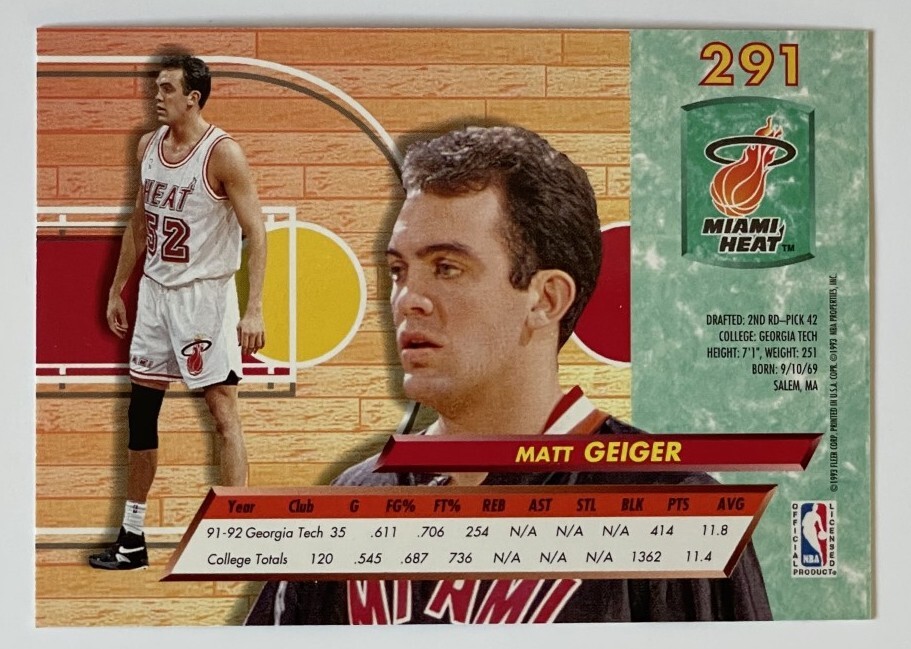 1992-93 Fleer Ultra Matt Geiger Rookie Card #291 - Miami Heat | eBay