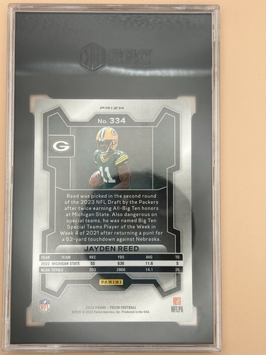 2023 Panini Prizm #334 Jayden Reed Neon Green Pulsar SGC 10 RC Packers ...