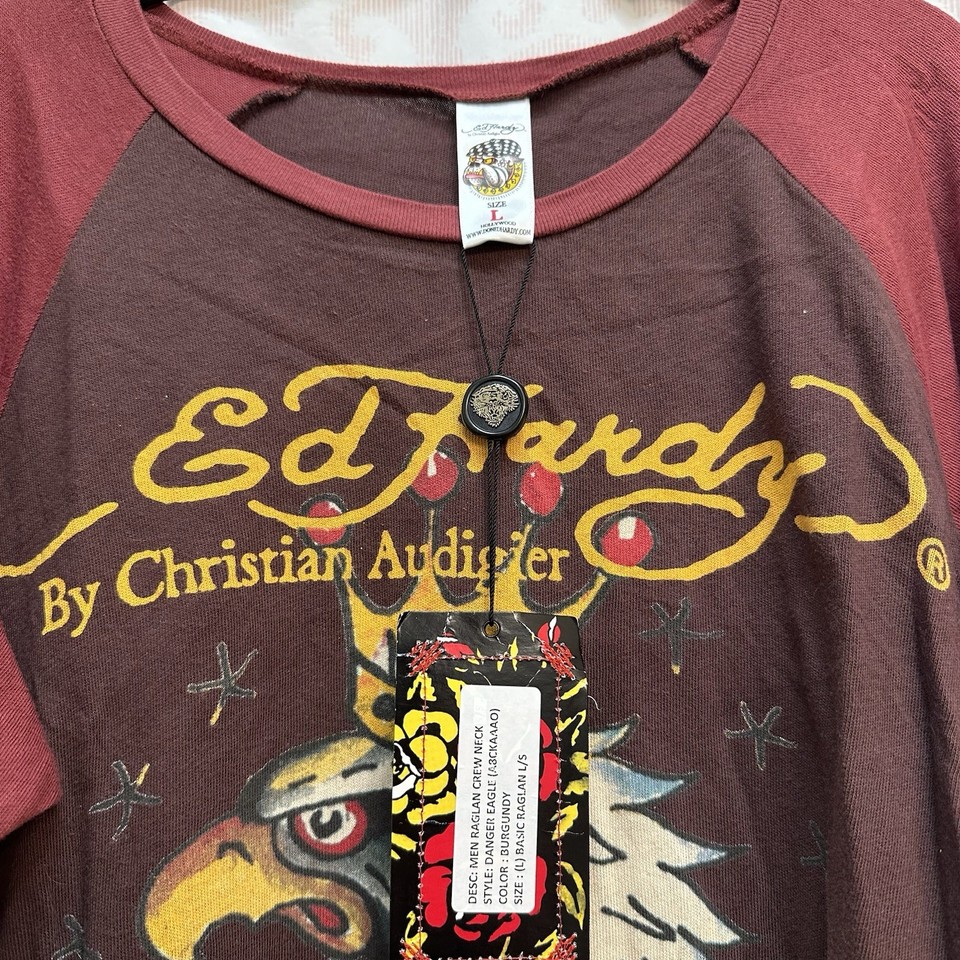 Vintage Ed Hardy New With Tags Danger Eagle Burgundy Raglan Crewneck ...