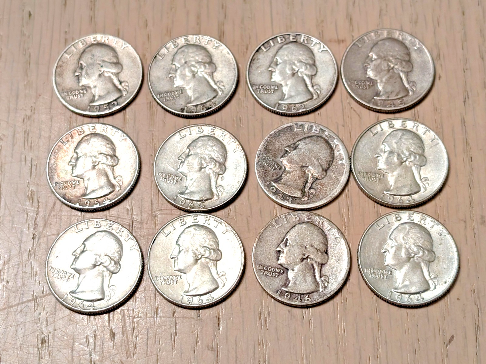 Lot of 12 WASHINGTON 90% SILVER QUARTERS ALL 1964 or PRIOR! All ...