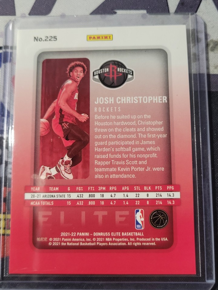 Josh Christopher Rookie Card /210 - 2021-22 Donruss Elite Basketball | eBay