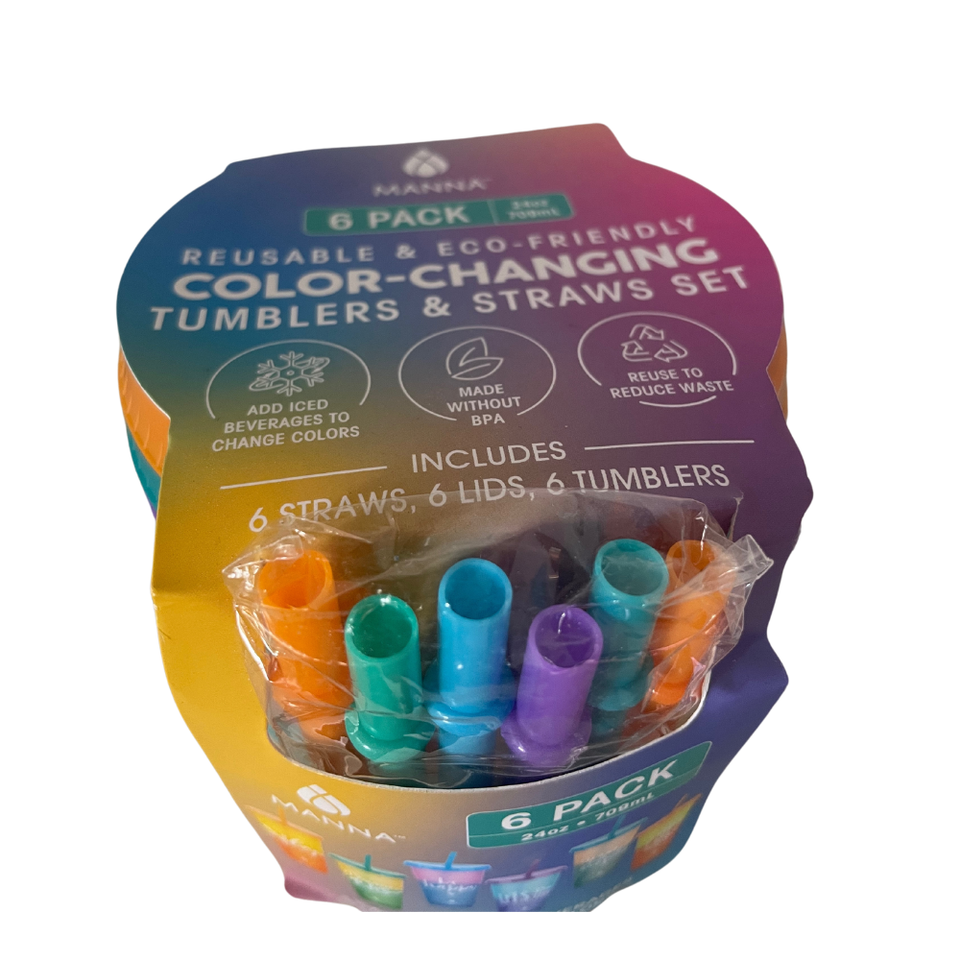 24oz Color Changing Tumblers with Lids & Straws Manna 6-Pack ...
